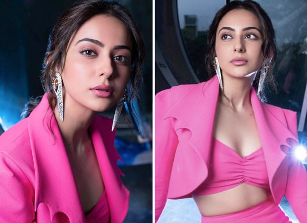 Rakul Preet Singh Stuns In A Hot Pink Bralette And Cropped Jacket At Cuttputlli Trailer Launch