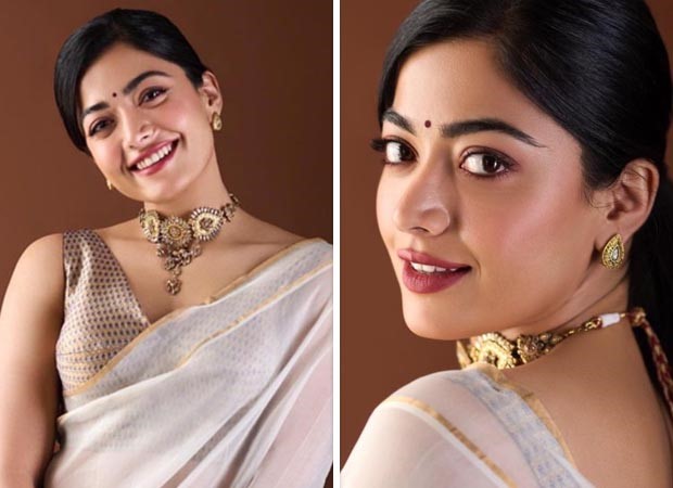 Rashmika Mandanna goes ethnic chic in ivory saree by Raw Mango for ...