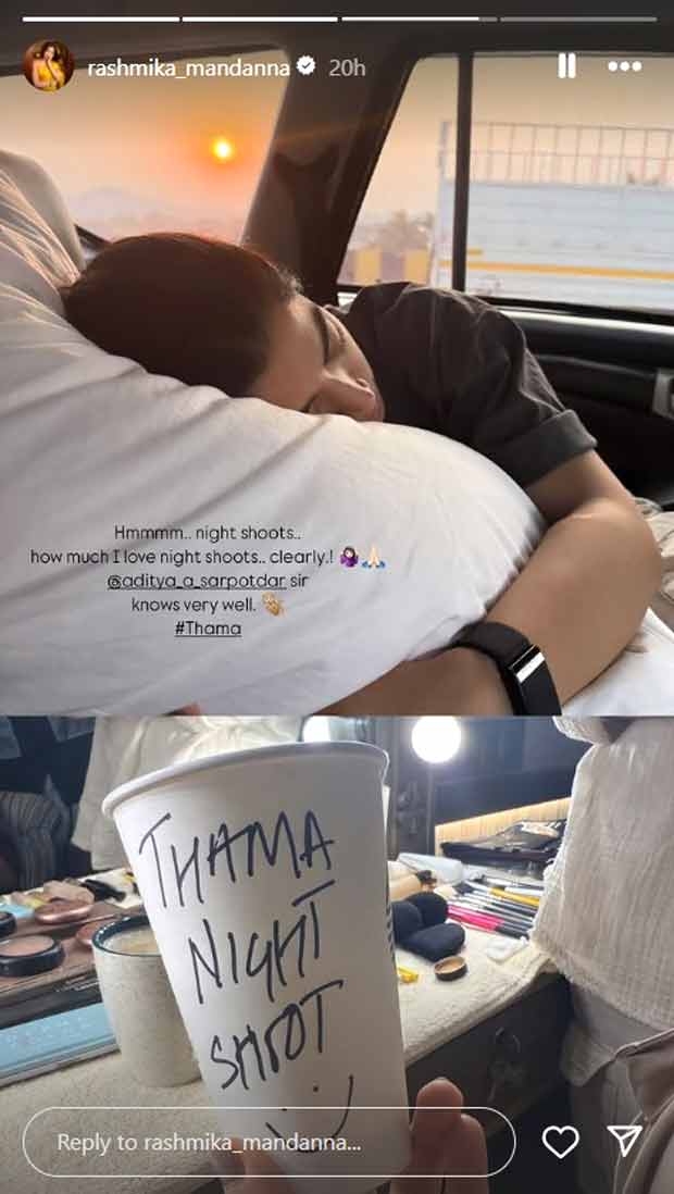 Rashmika Mandanna shares exclusive Behind-the-Scenes glimpse from Thama night shoot : Bollywood ...